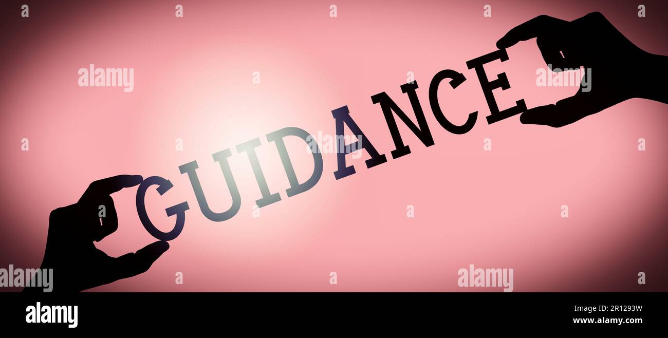 Guidance - human hands holding black silhouette word, gradient ...