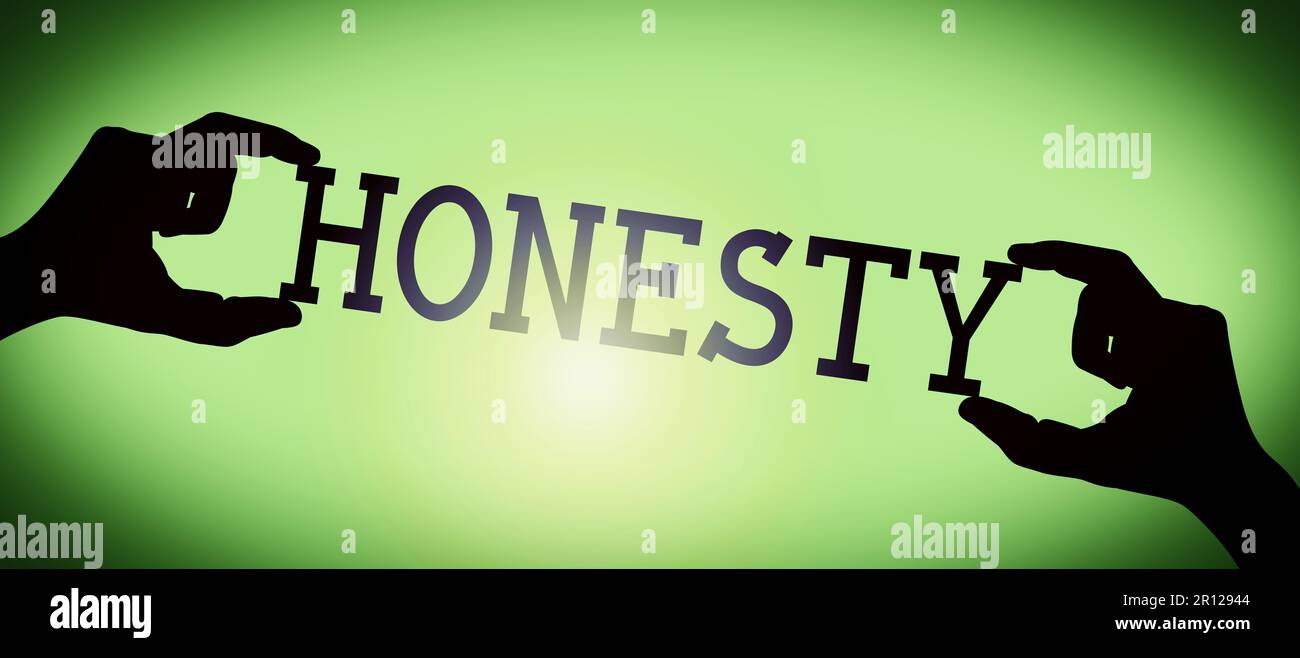 Honesty - human hands holding black silhouette word, gradient ...