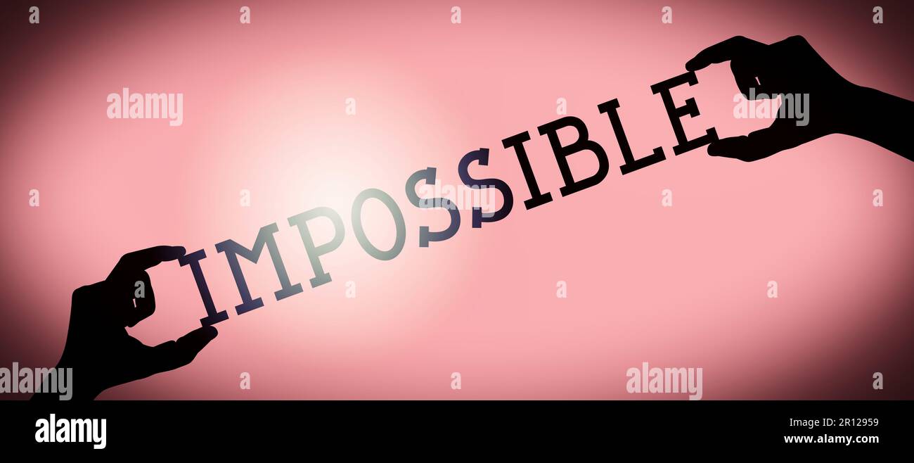 Impossible - human hands holding black silhouette word, gradient ...