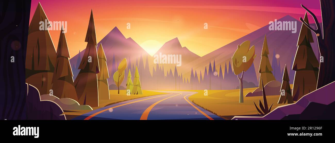 Cartoon Road And Sunset