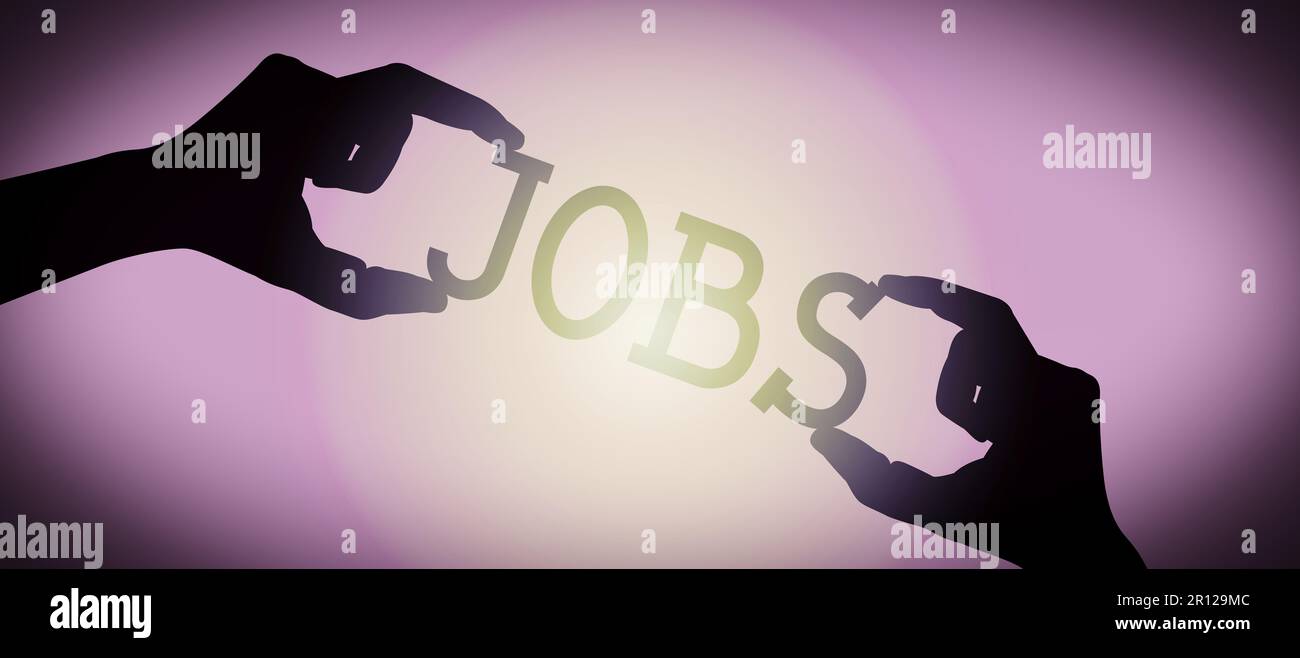 Jobs - human hands holding black silhouette word, gradient background ...