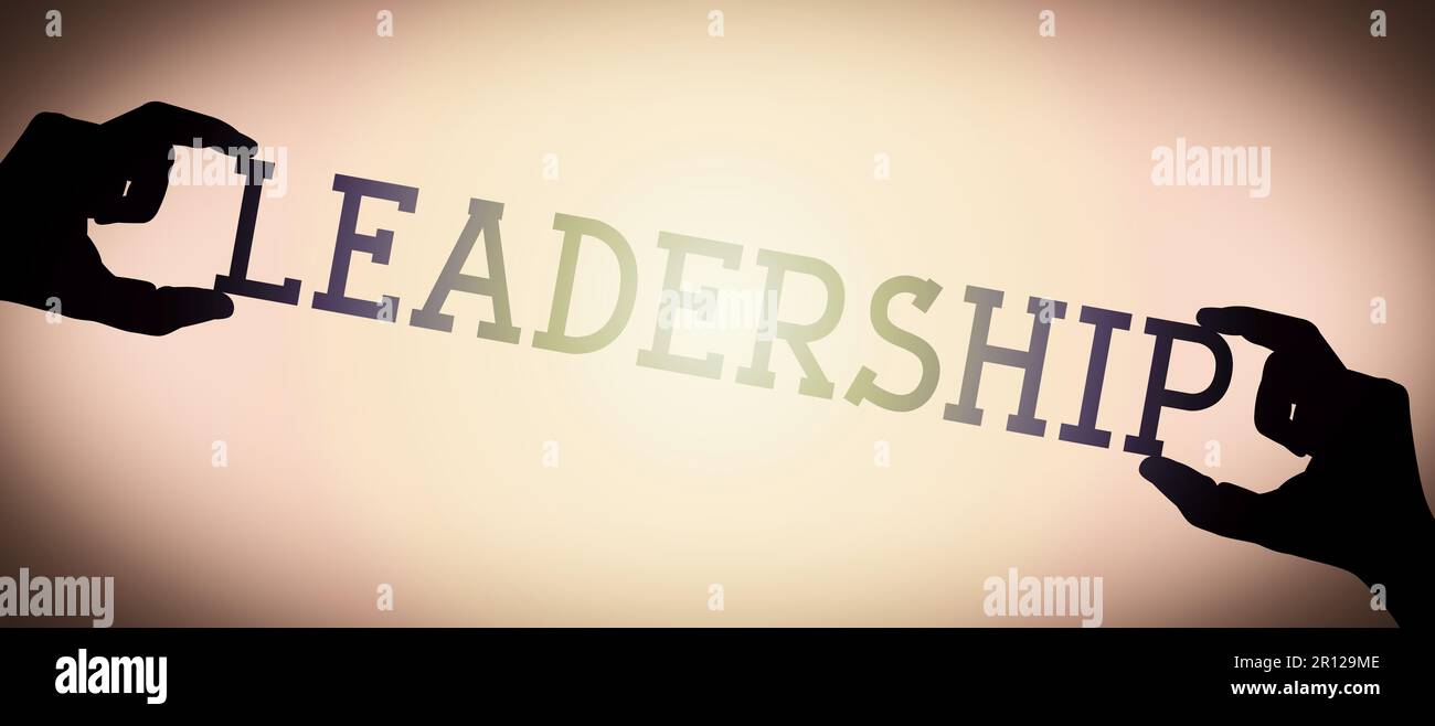 Leadership - human hands holding black silhouette word, gradient ...