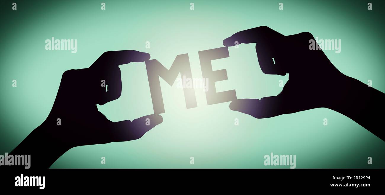 Me - human hands holding black silhouette word, gradient background ...
