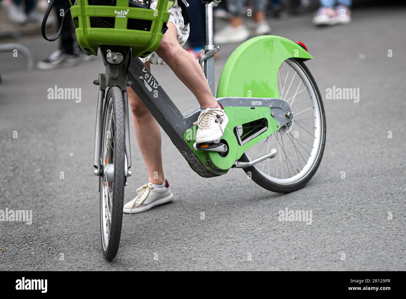 Paris, France. 10th May, 2023. Illustration picture shows green Velib ...