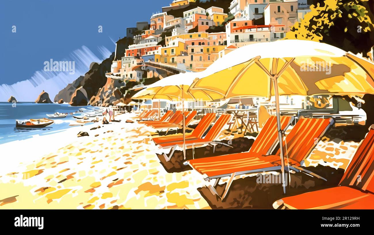 Illustration of beautiful view of Positano, Italy Stock Photo - Alamy
