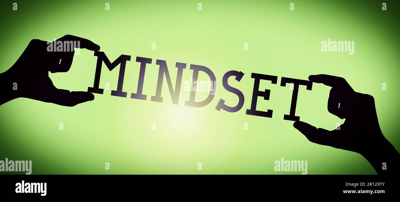 Mindset - human hands holding black silhouette word, gradient ...