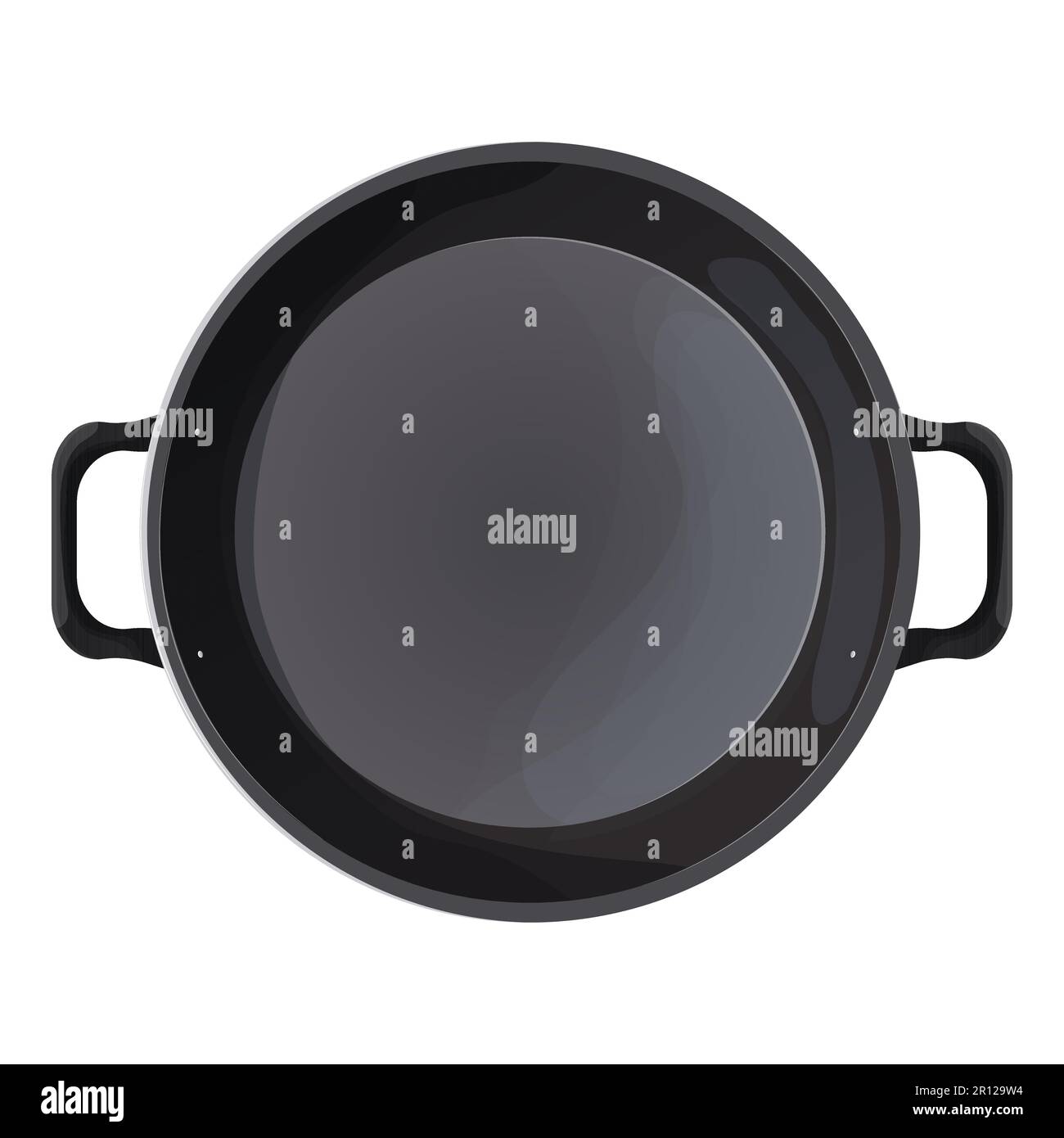 Wok frying pan, empty cookware bowl top view in cartoon style. Steel ...