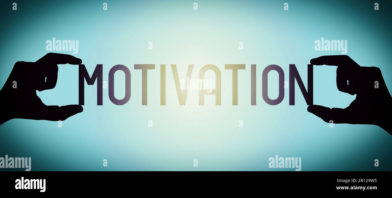 Motivation - human hands holding black silhouette word, gradient ...