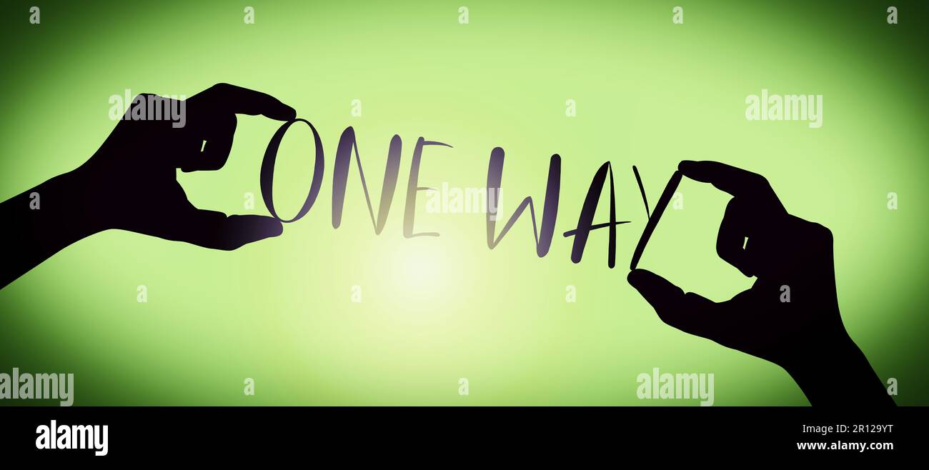 One way - human hands holding black silhouette word, gradient ...