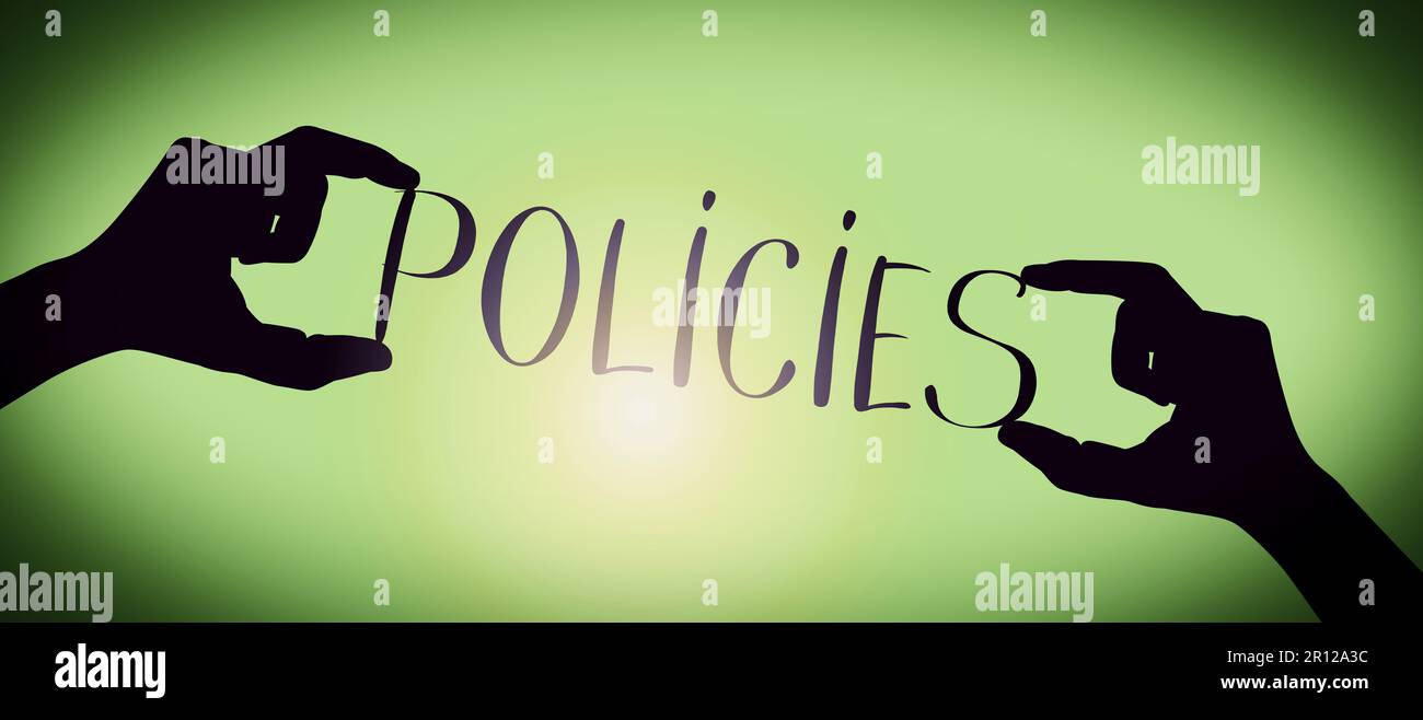 Policies - human hands holding black silhouette word, gradient ...