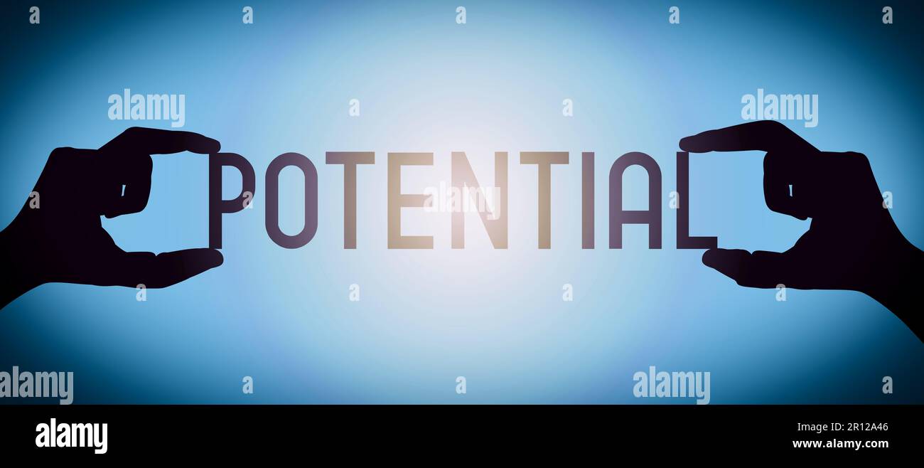 Potential - human hands holding black silhouette word, gradient ...