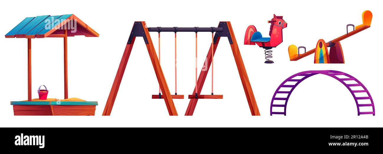 Cartoon set of playground equipment isolated on white background ...