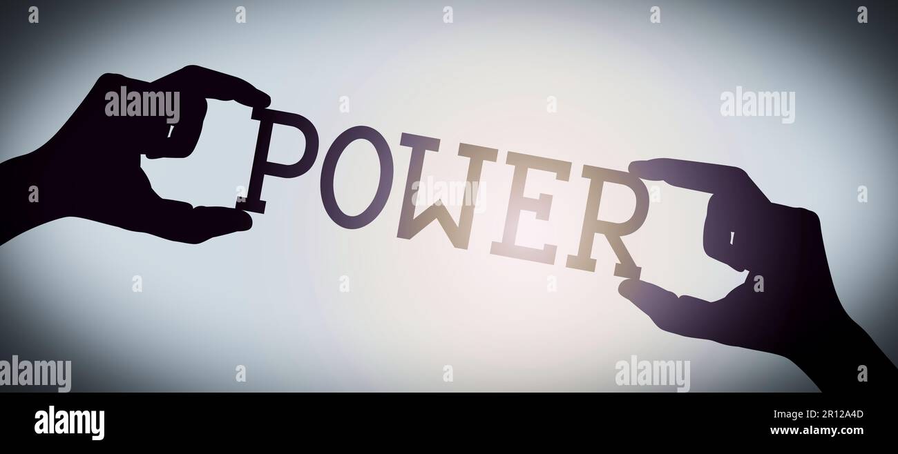 Power - human hands holding black silhouette word, gradient background ...