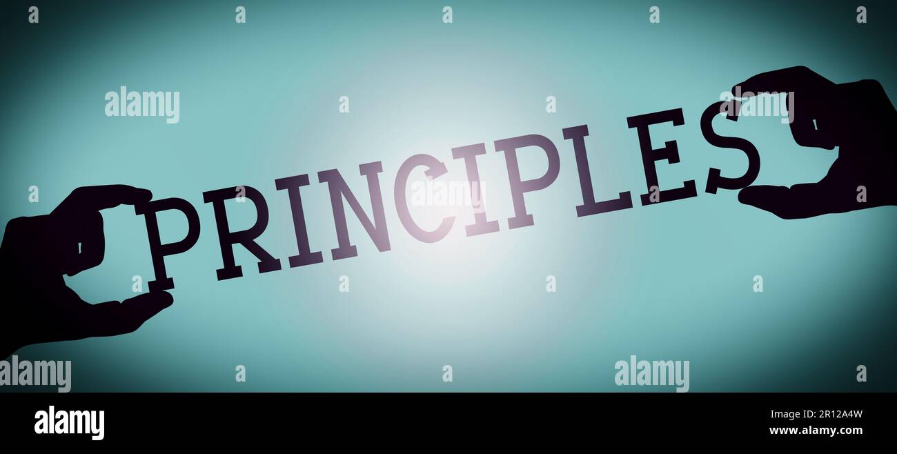 Principles - human hands holding black silhouette word, gradient ...