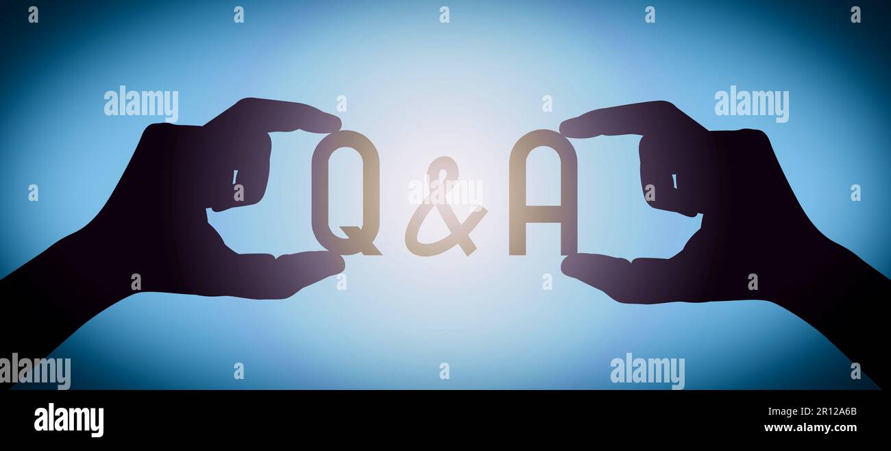 Questions and answers - human hands holding black silhouette letters ...
