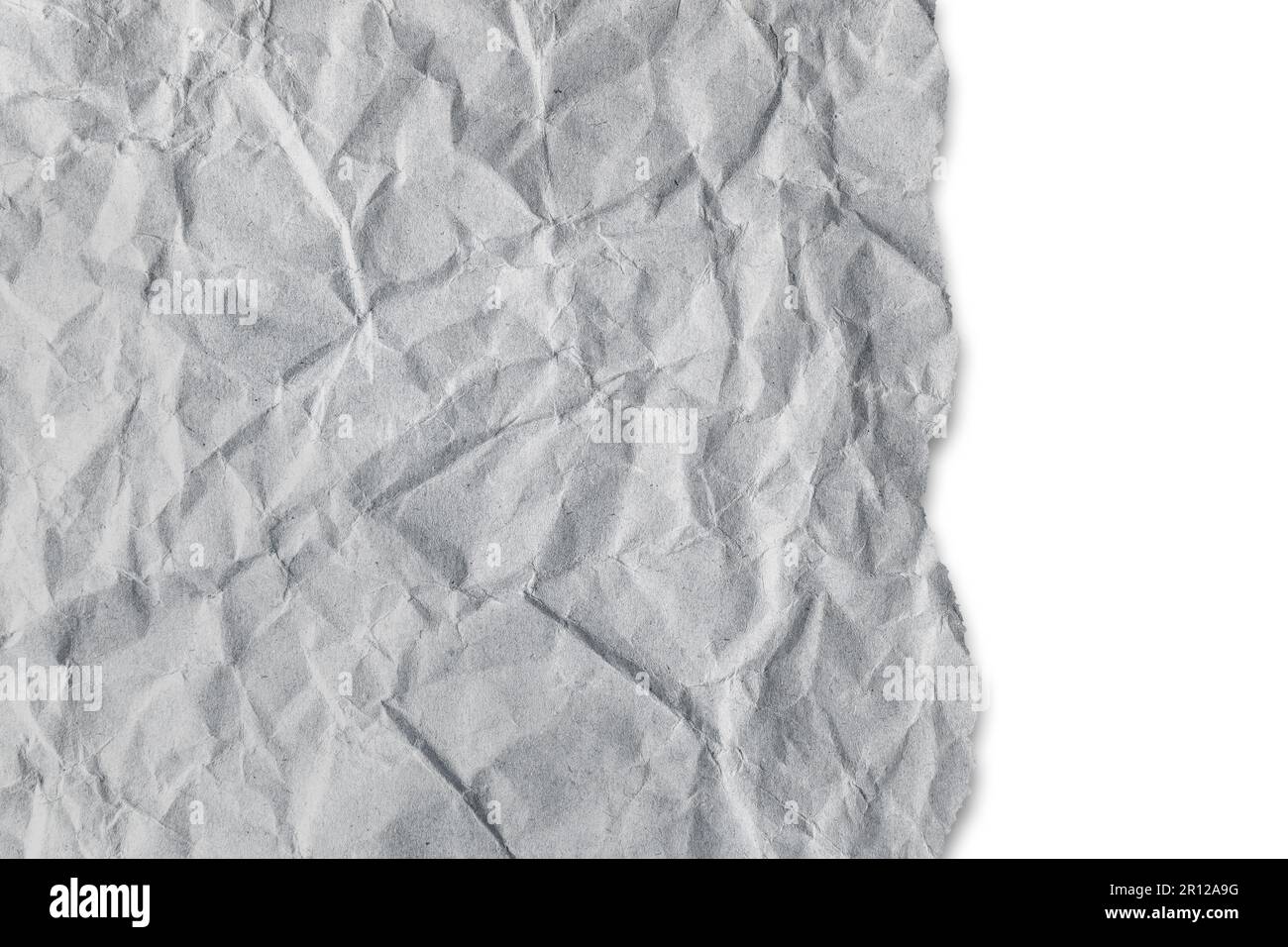Recycled crumpled gray paper texture with a torn edge isolated on white ...