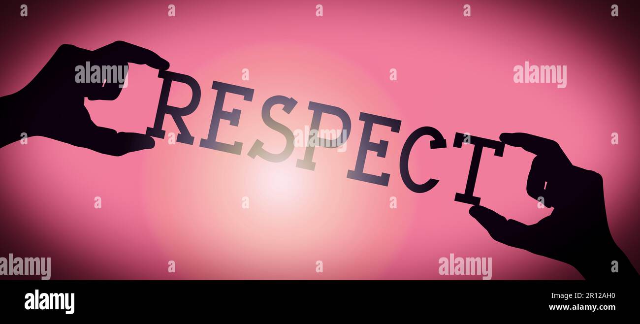Respect - human hands holding black silhouette word, gradient ...