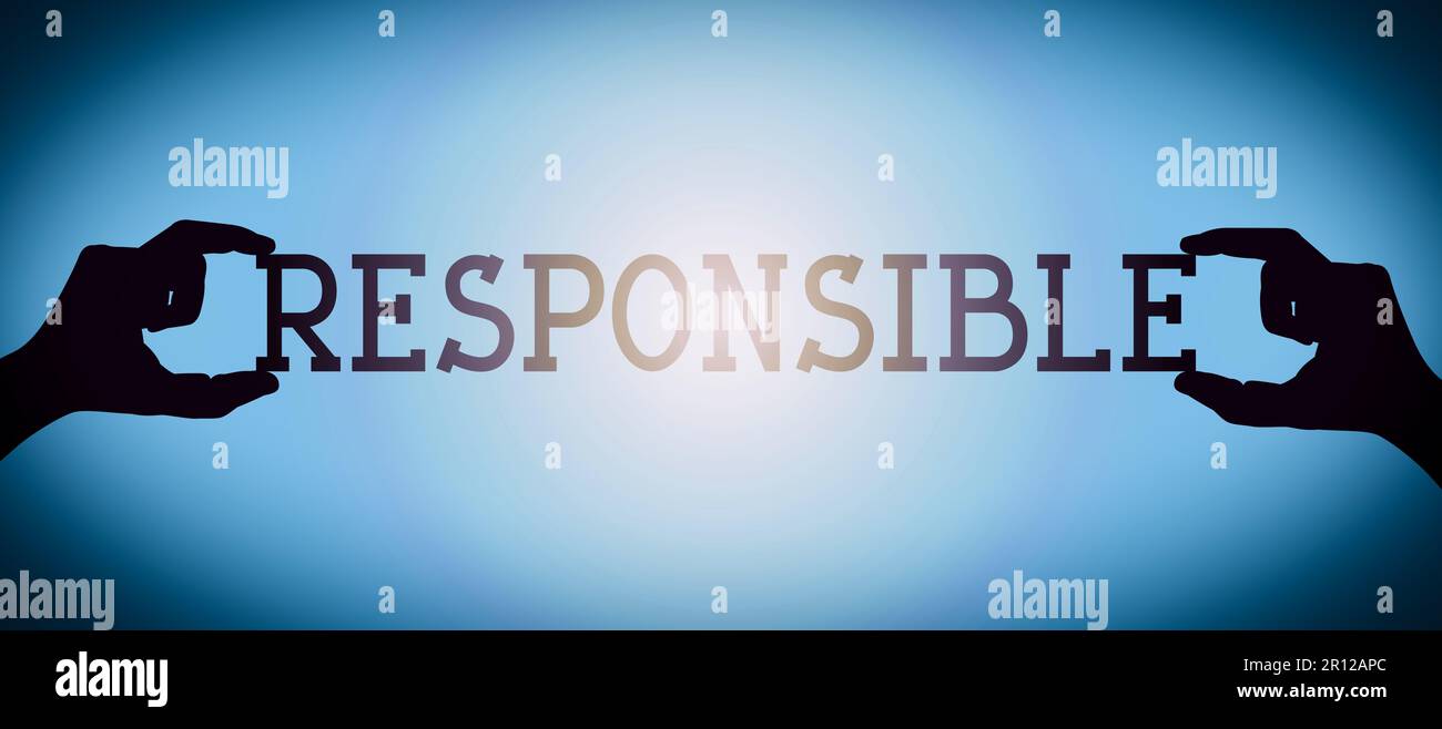 Responsible - human hands holding black silhouette word, gradient ...