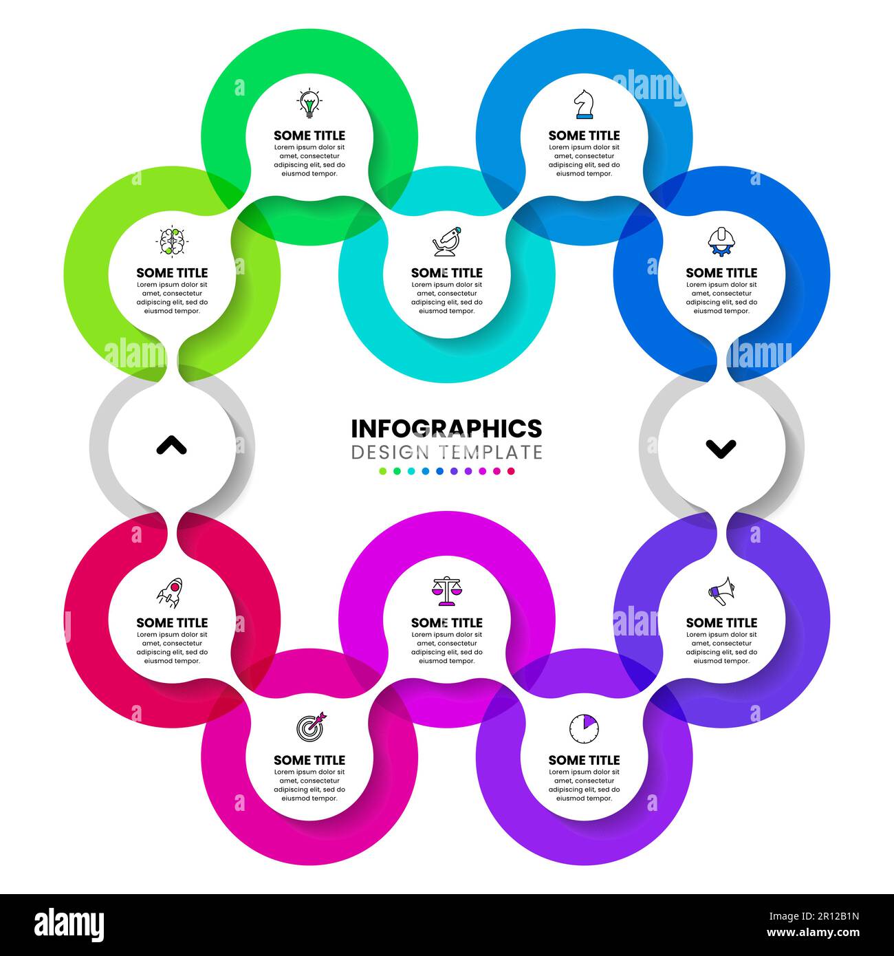 Infographic template with icons and 10 options or steps. Connected Circles. Can be used for ...