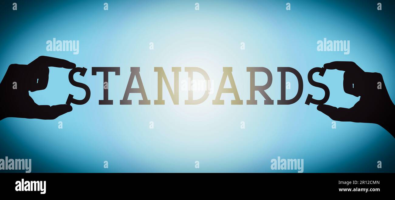 Standards - human hands holding black silhouette word, gradient ...