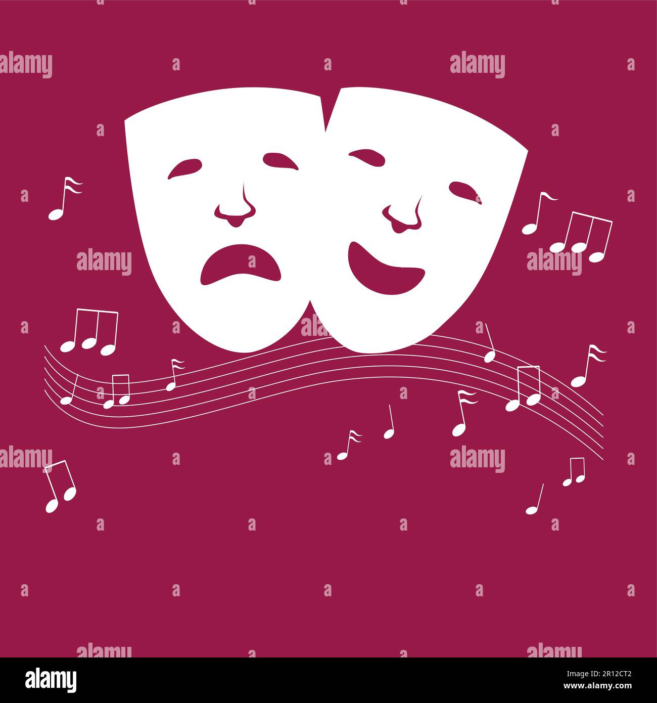 Simple graphic of a sad and happy face with musical notations Stock ...