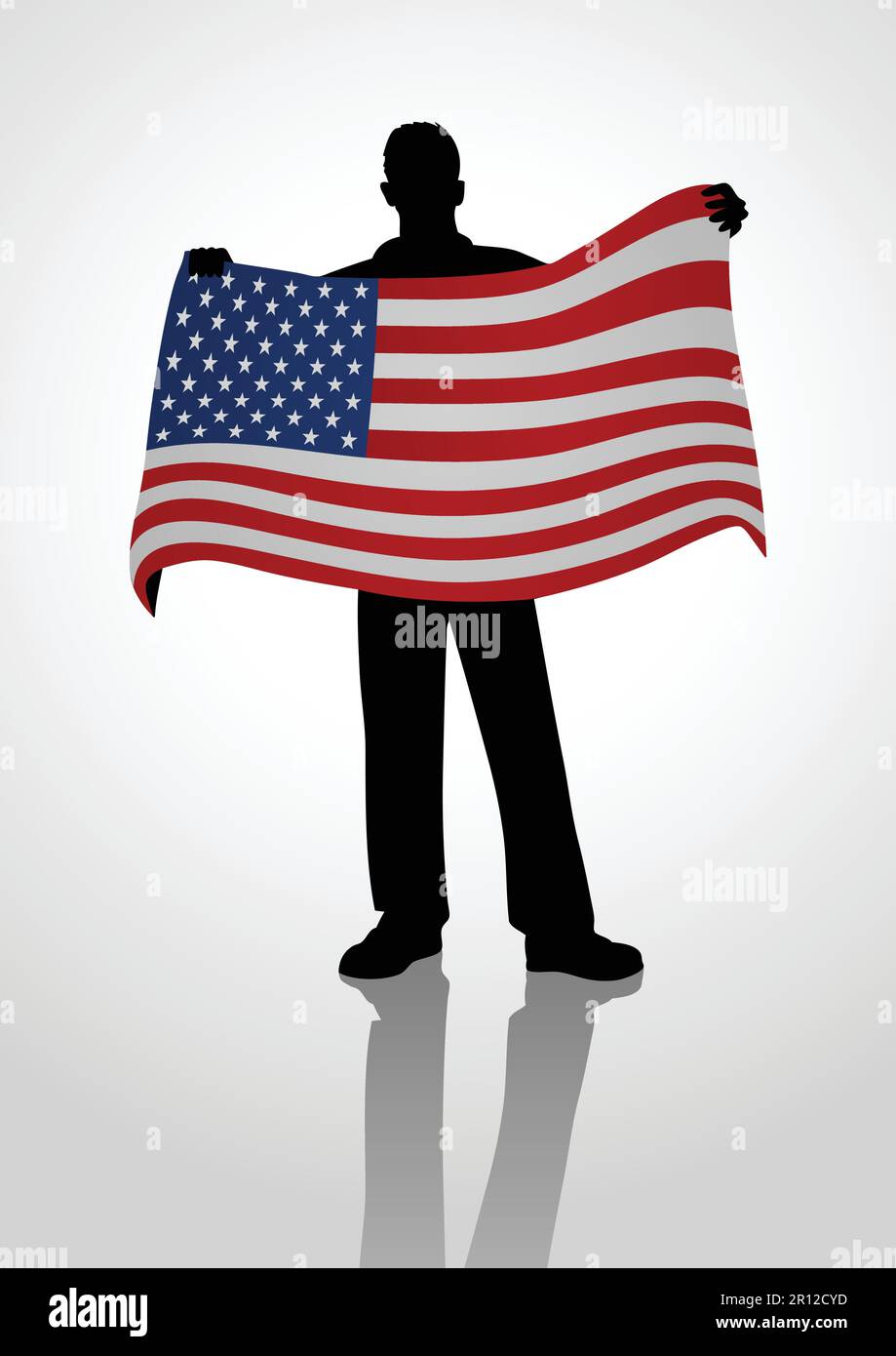 Silhouette illustration of a male figure holding the flag of USA Stock ...