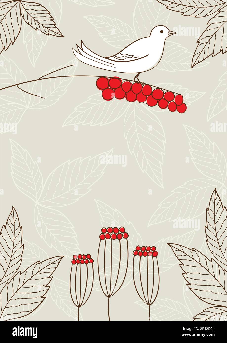 Line art illustration of bird, berries and leaves Stock Vector Image ...