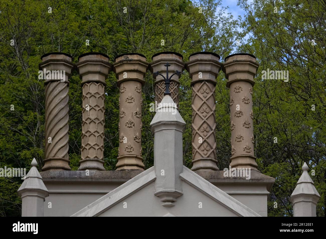 HIGHGATE, LONDON, UK - MAY 10, 2023: Ornate chimney stack on the The ...
