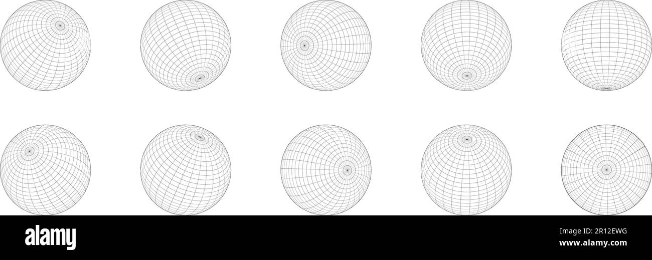 Set of 3D sphere wireframe icons in different positions. Orb models ... Set of 3D sphere wireframe icons in different positions. Orb models ...
