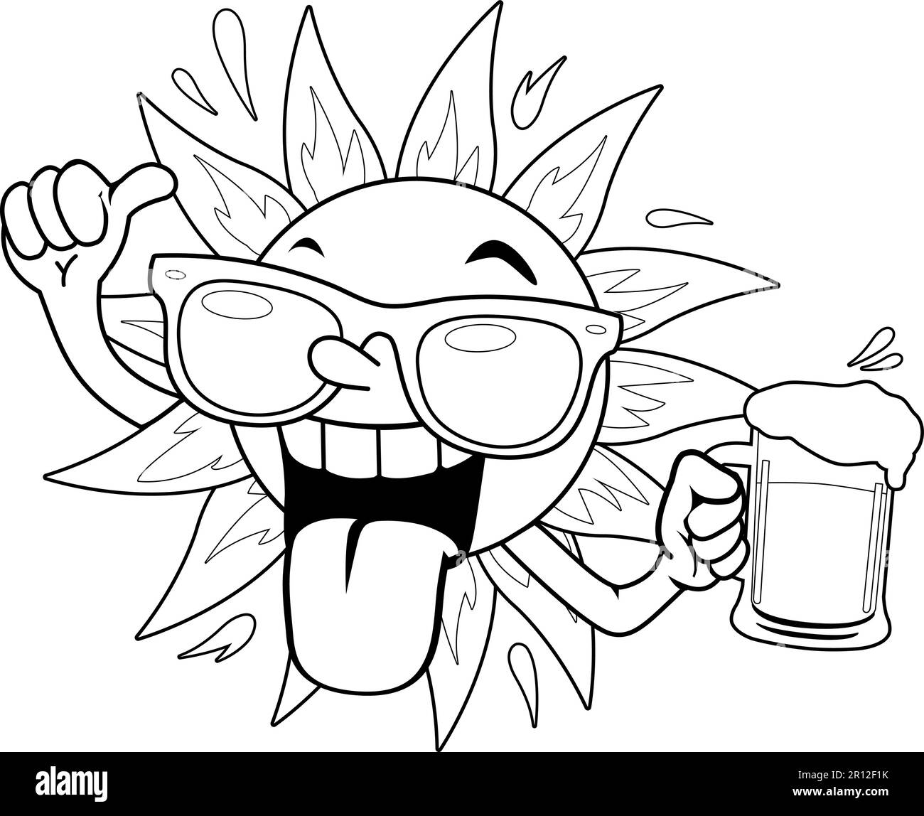 Cartoon sun drinking beer. Vector black and white coloring page Stock ...