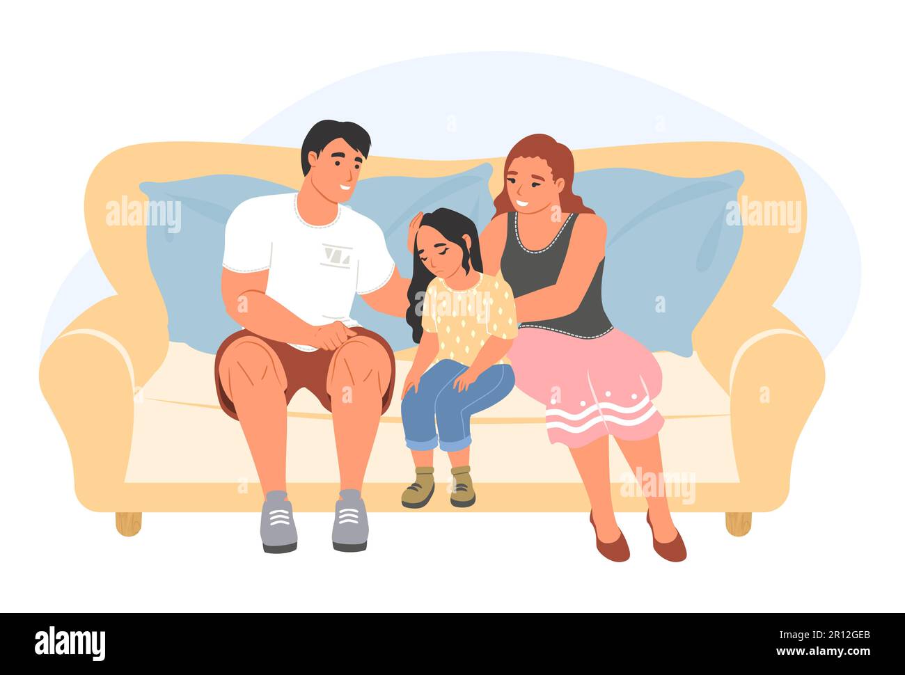 Father and mother caring little girl daughter vector illustration Stock ...