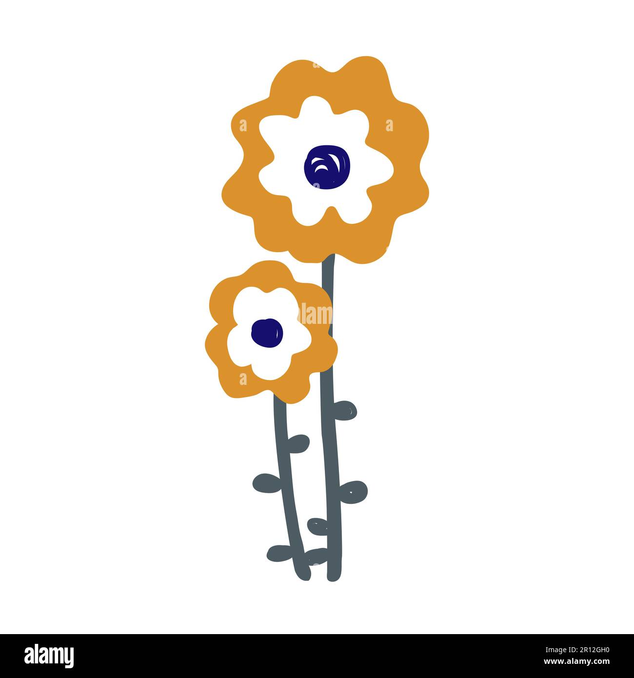 Cute flowers in folk Scandinavian style, isolated vector illustration ...