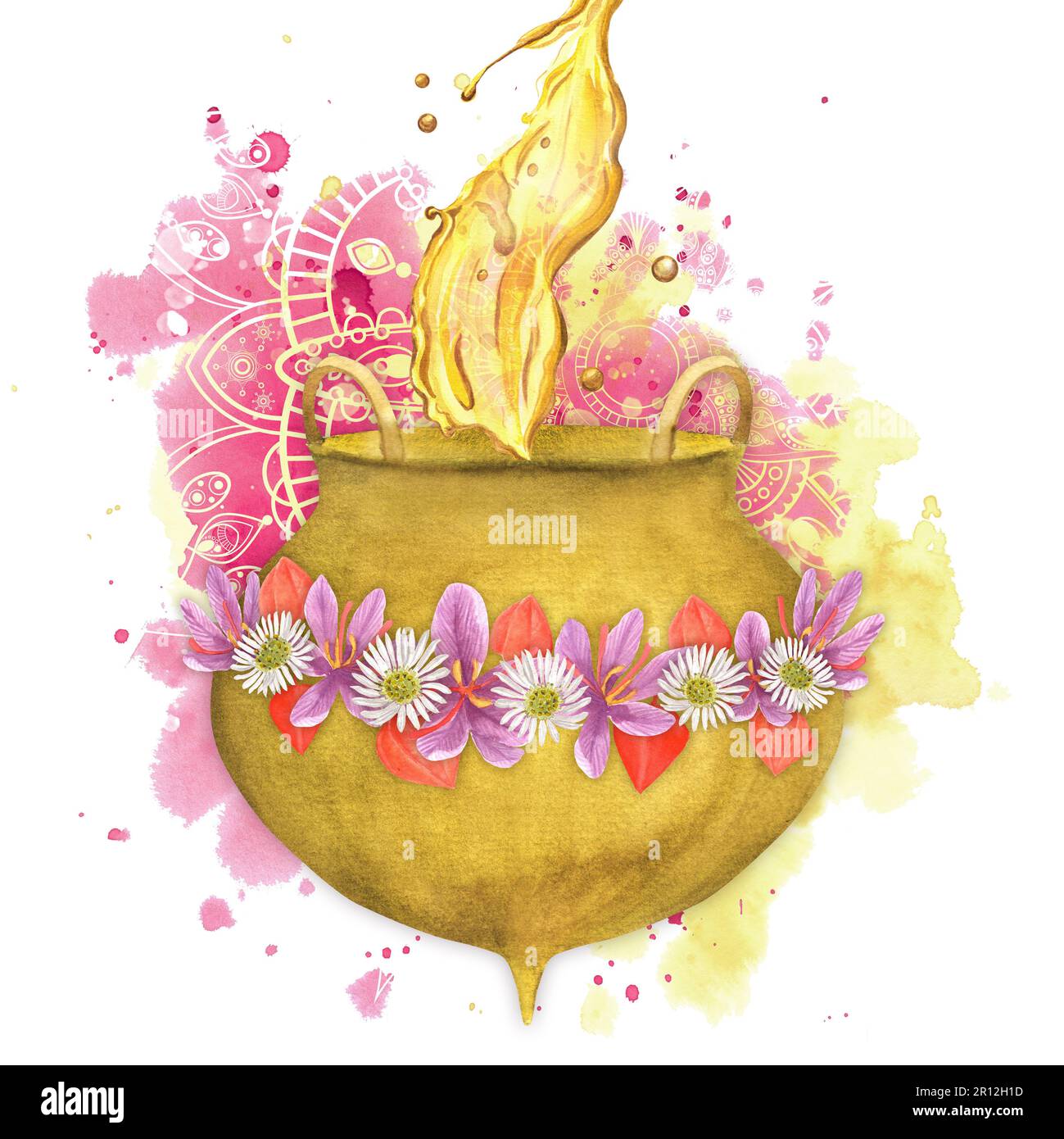 Hand drawn watercolor illustration of panchakarma shirodhara ...