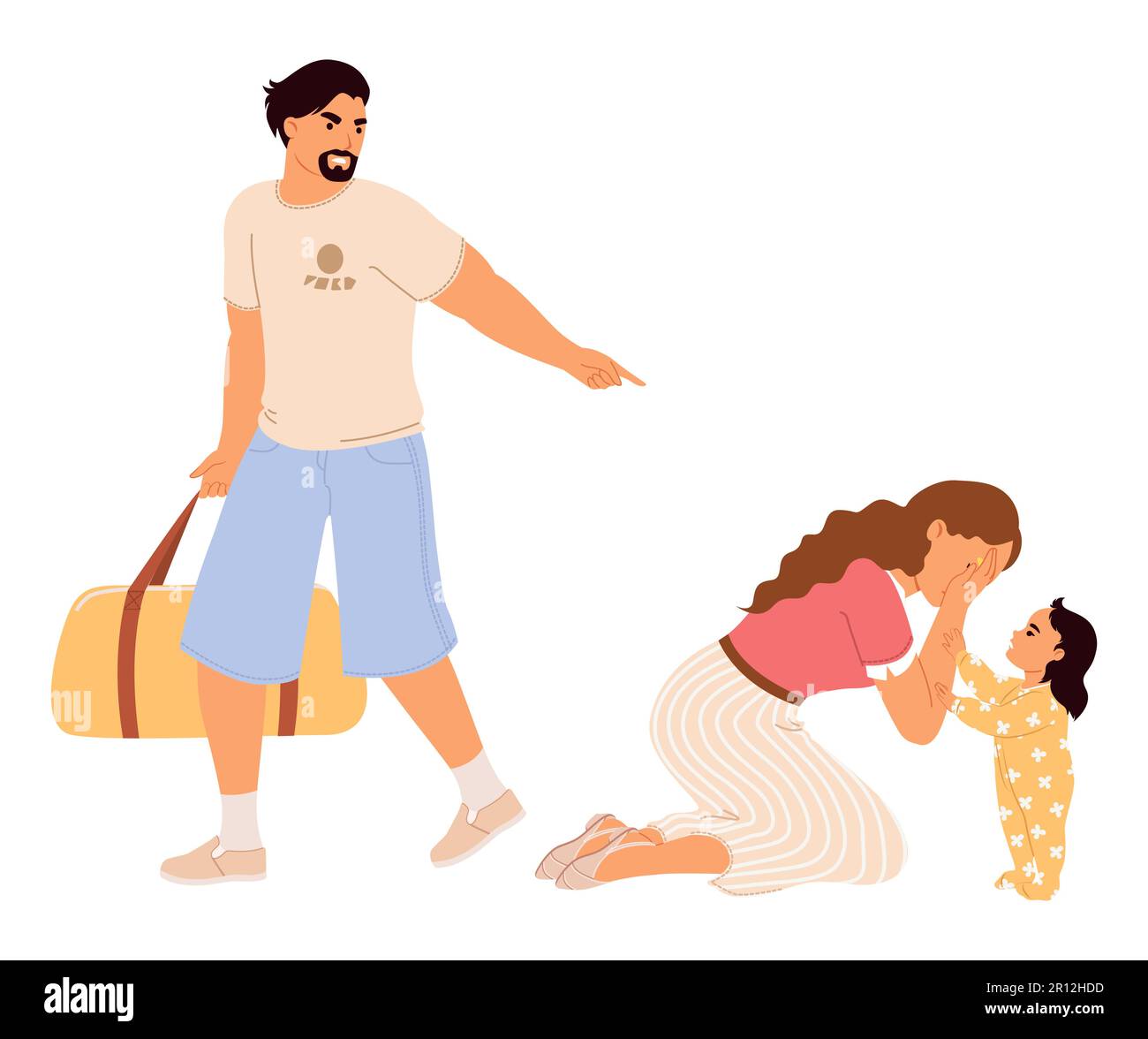 Furious husband leaving frustrated stressed wife alone with little baby ...