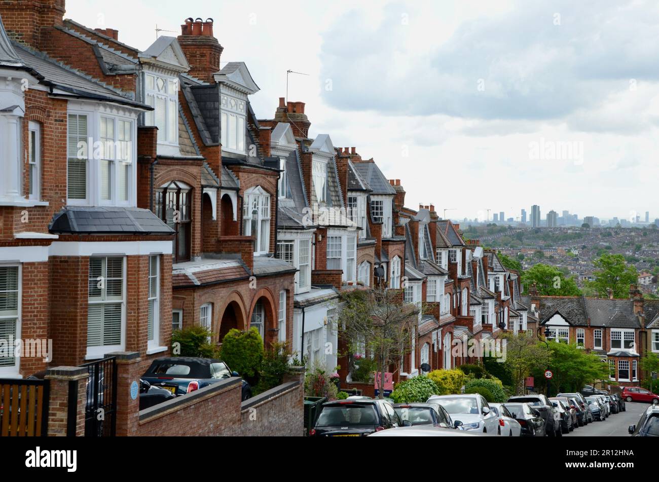 view of london skyline with olympic park and canary wharf distant from ...