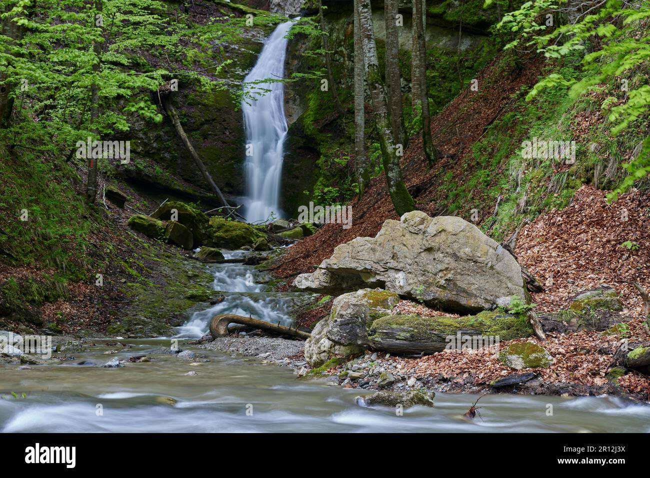 landscape with a mountain waterfall during spring Stock Photo - Alamy