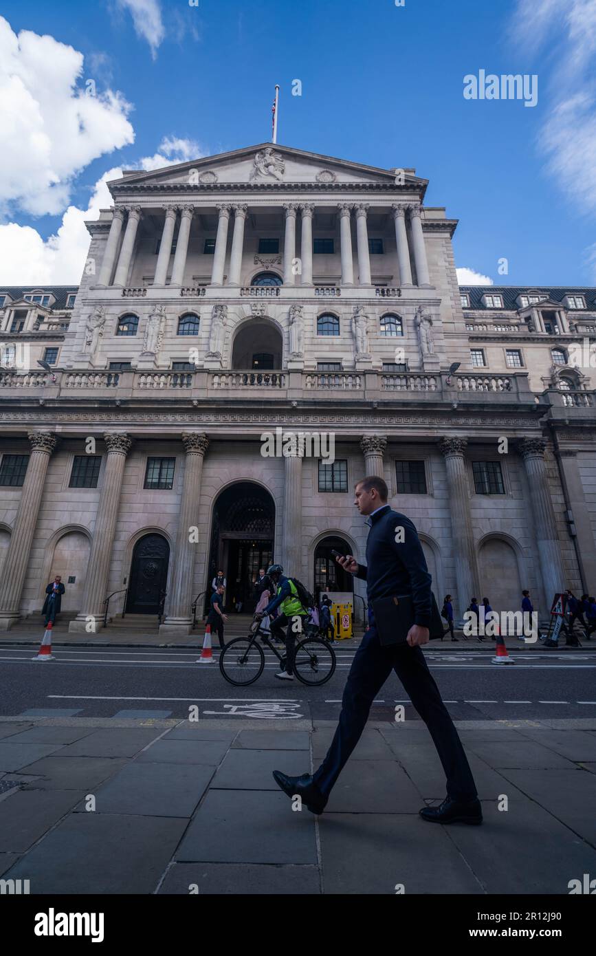 London UK. 11 May 2023. A view of the Bank of England this morning as ...