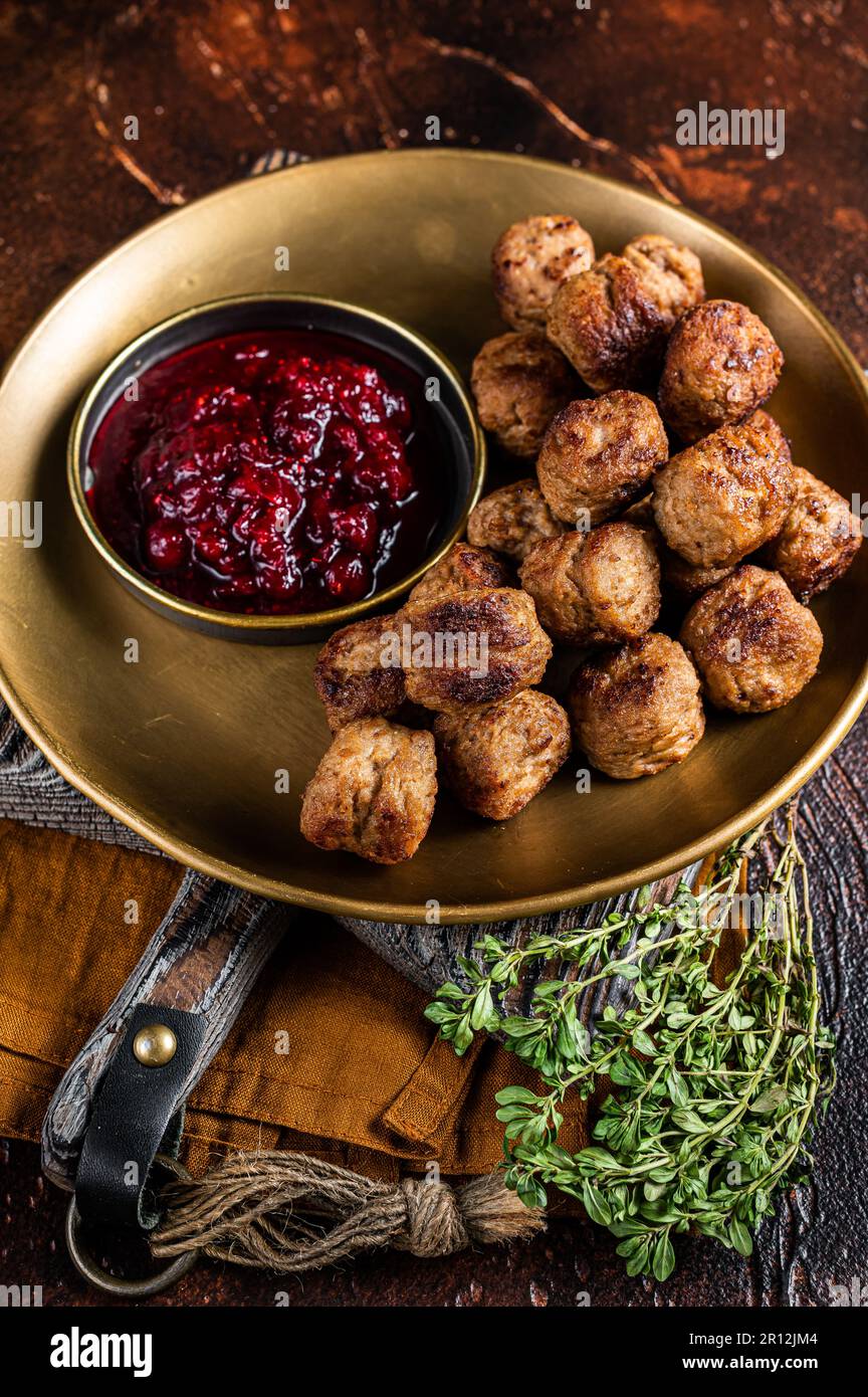 Beef meatballs with lingonberries jam, swedish meatballs. Dark ...
