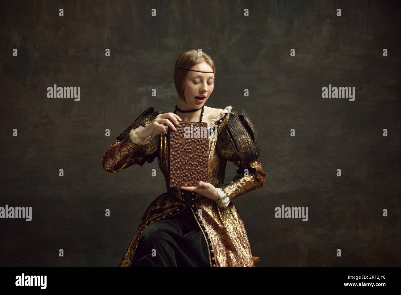 Portrait of young girl, medieval royal person, pretty princess in ...