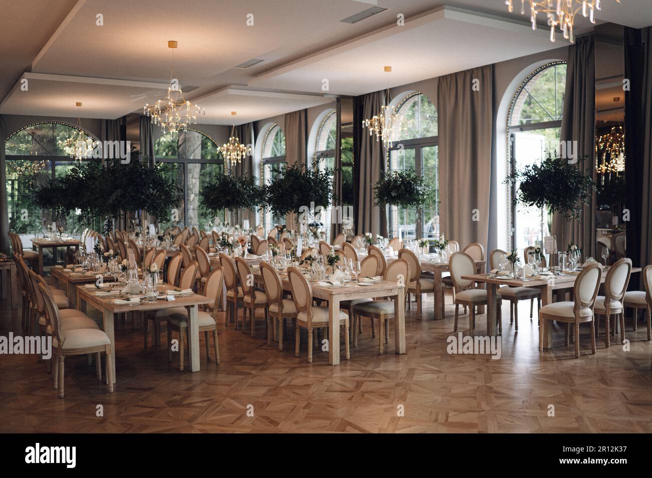 A beautiful wedding table setup with vibrant floral decorations Stock ...