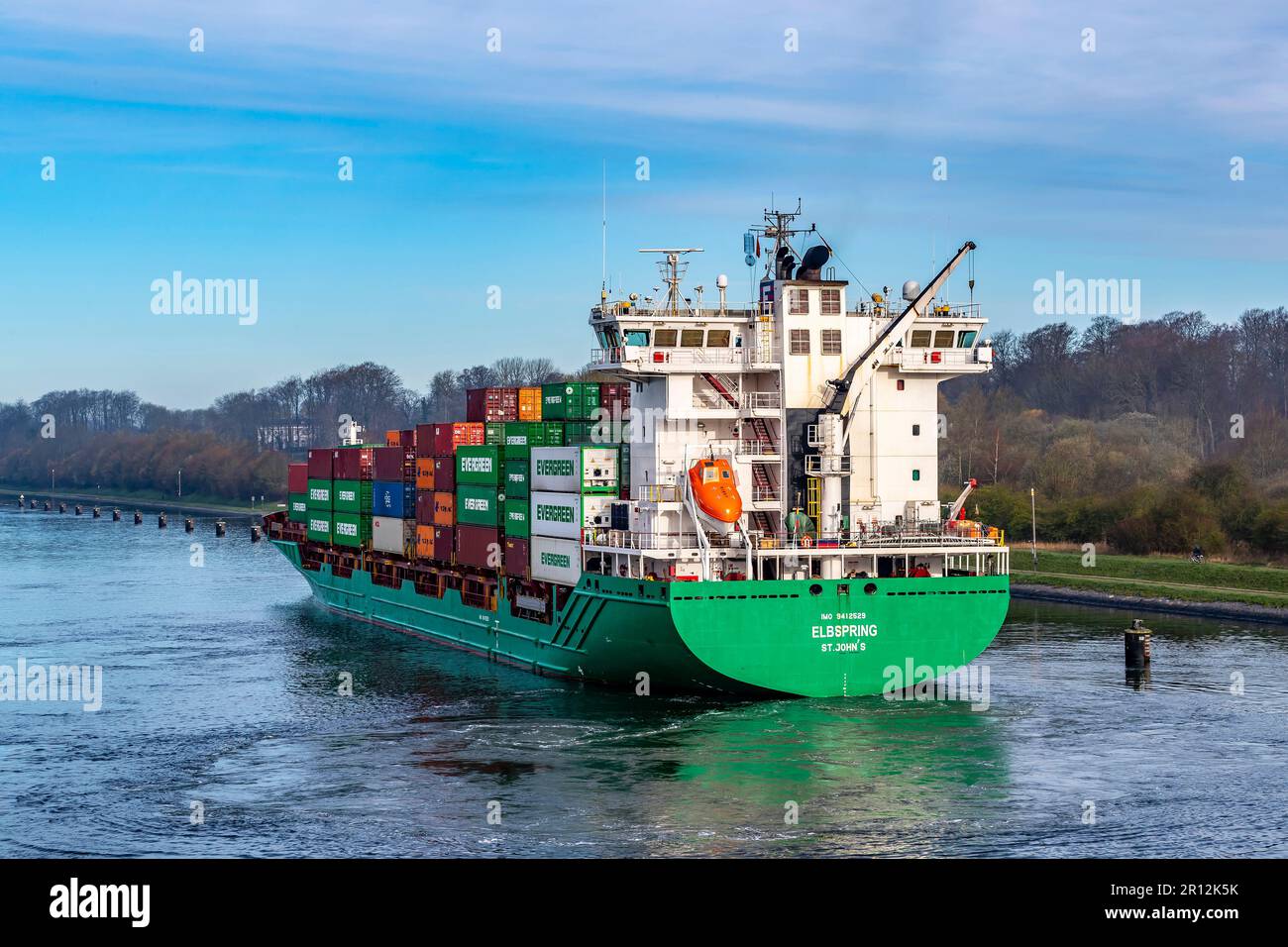Container Ship - ELBSPRING transiting the Kiel canal, Germany Stock ...