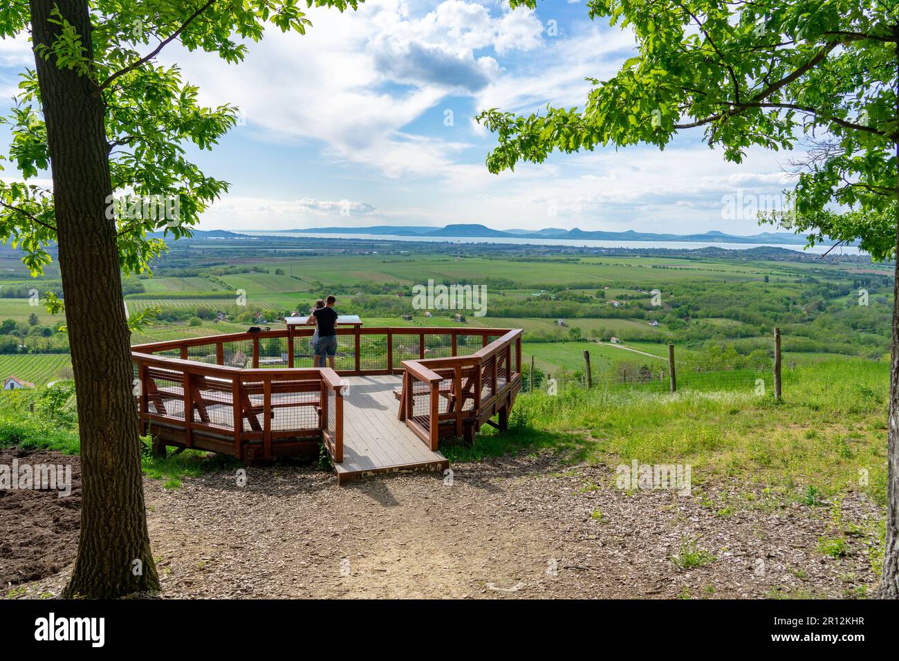 observation view point in Balatonlelle Hungary with a tourist couple ...