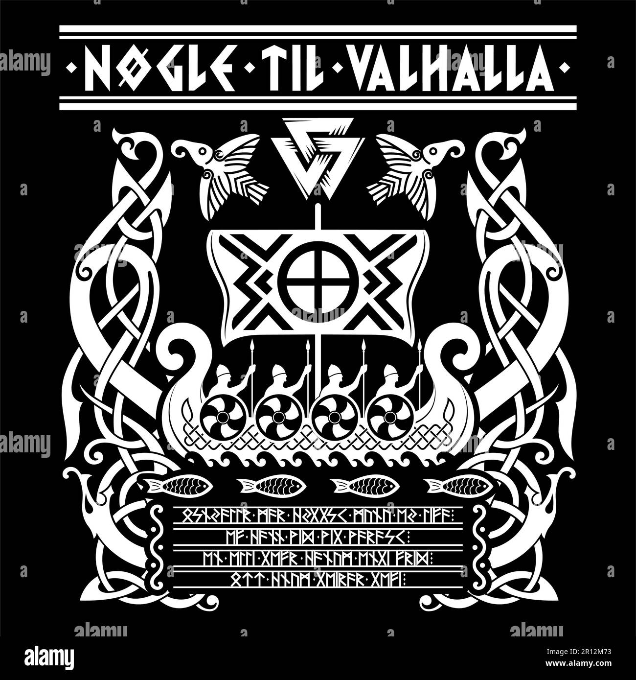 Scandinavian Viking design. Viking warship Drakkar with berserk ...