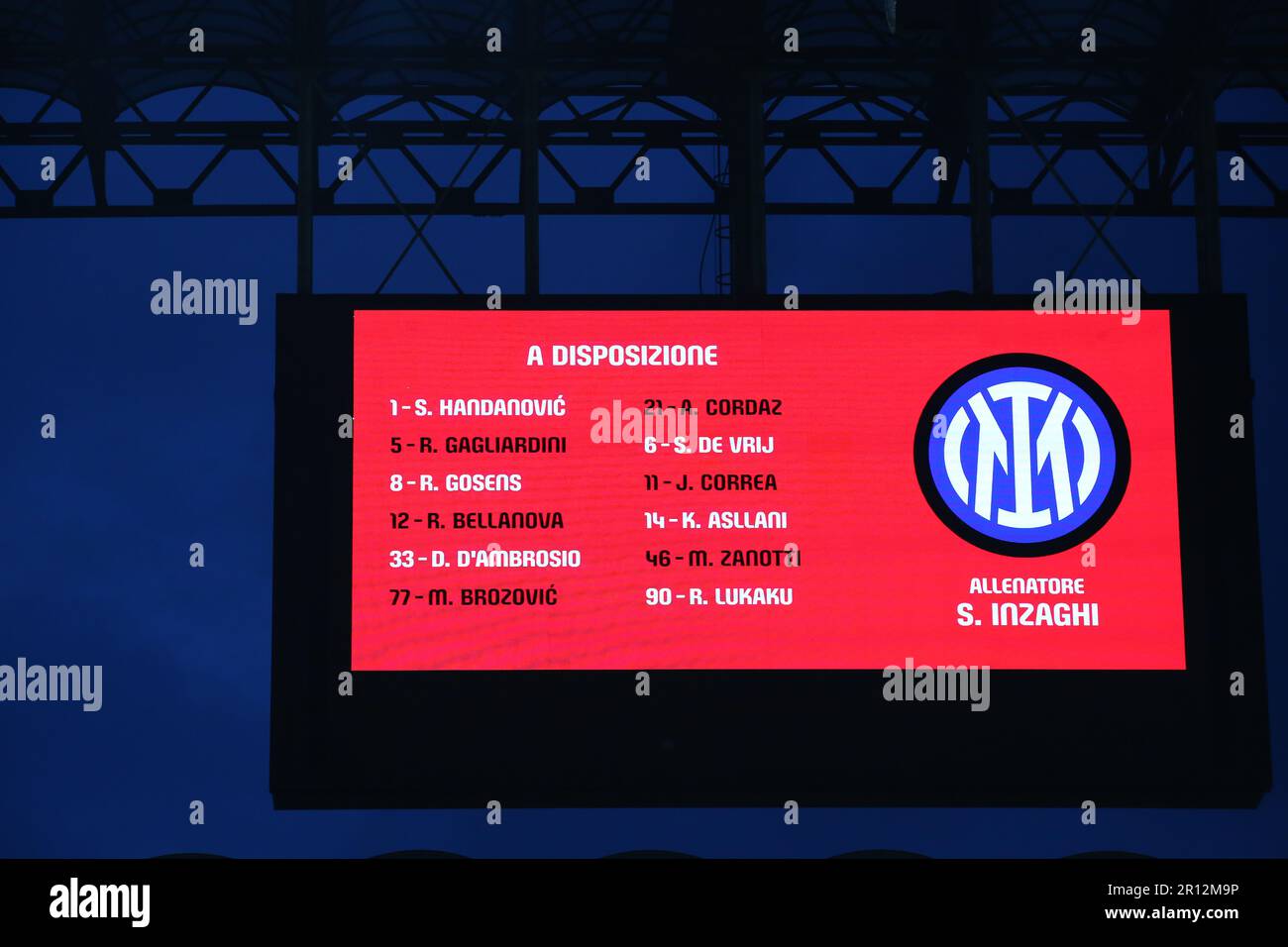 Milan, Italy. 10th May, 2023. FC Inter line-up is revealed during the ...