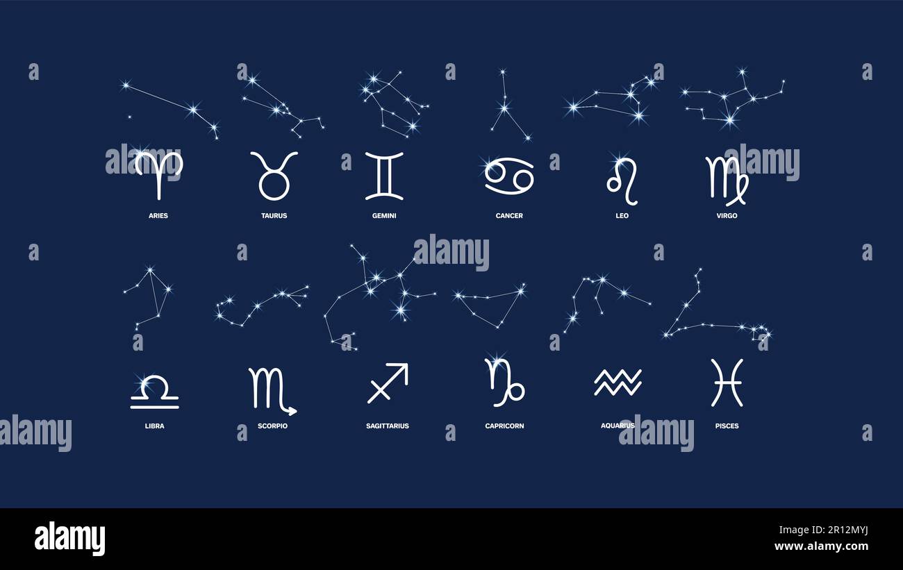 Set of 12 zodiac signs with constellations, beautiful modern astrology ...