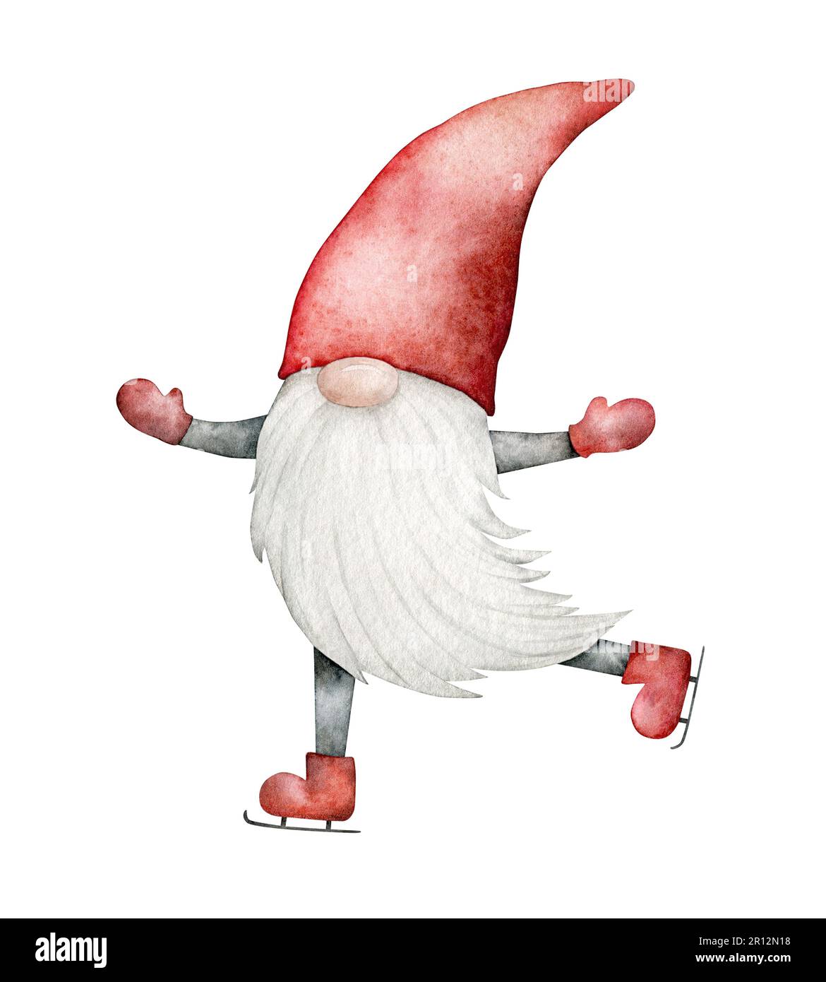 Nordic traditional gnome in a red hat skating. Funny New Year and ...