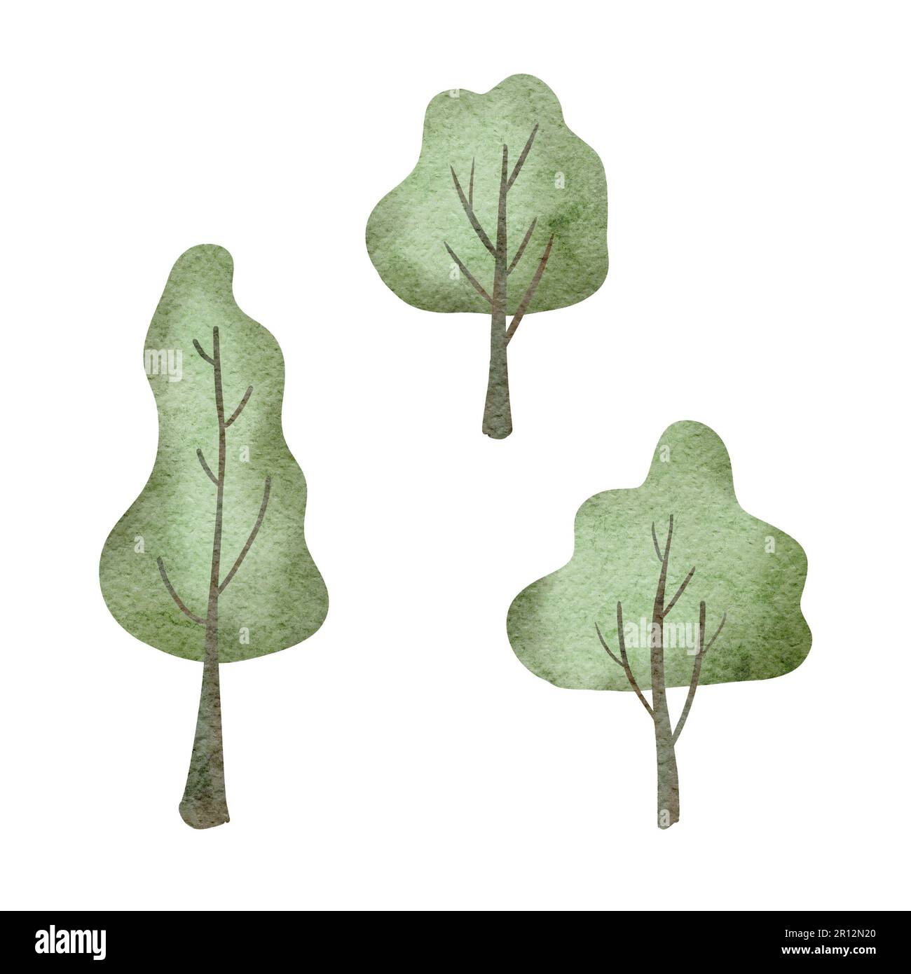 Set of Cute cartoon deciduous trees. Bright stylized wonderland forest ...