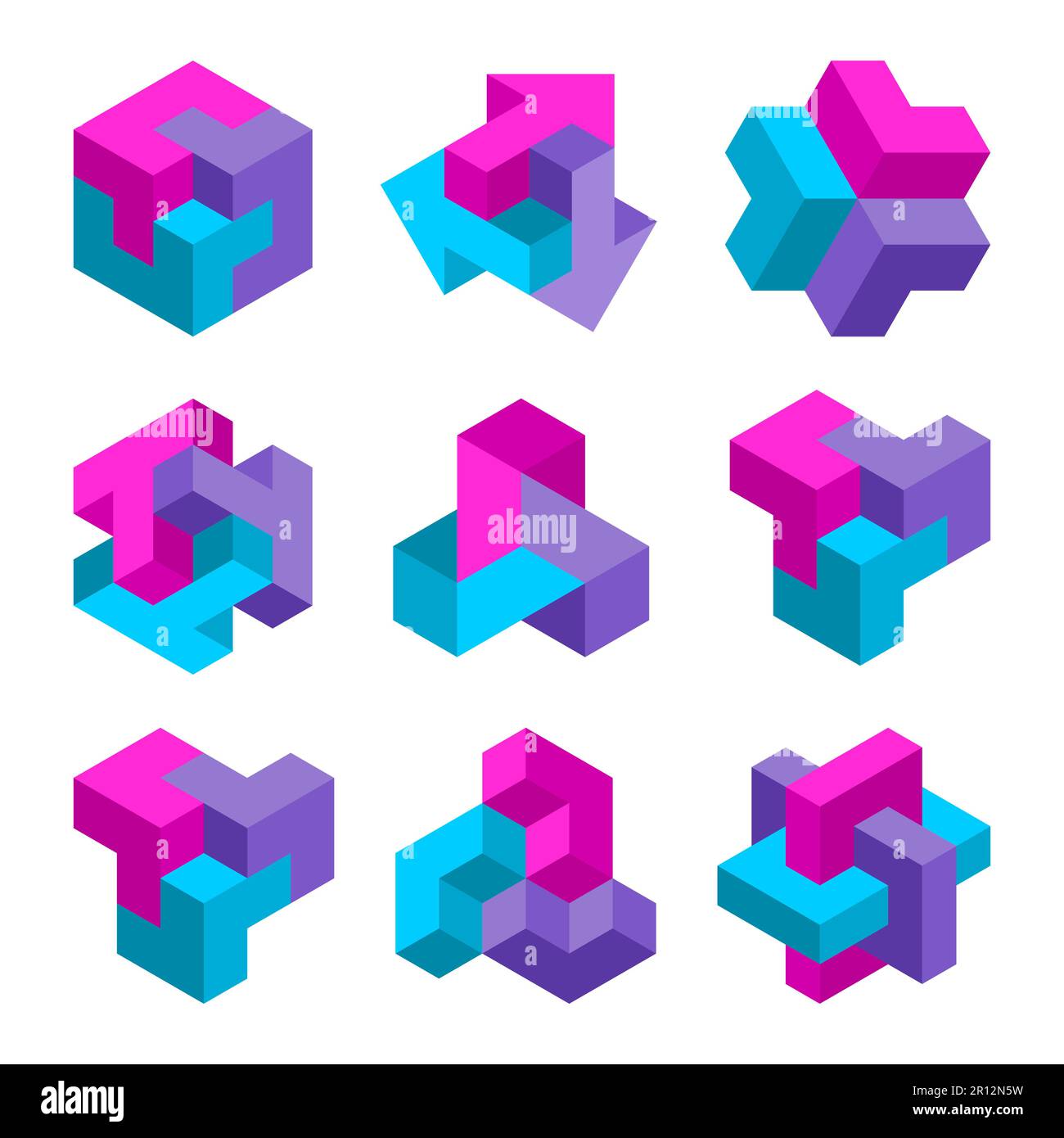 Colorful Geometric Cube Elements Group Of 3d Graphic Shapes Isometric Logo Design Template