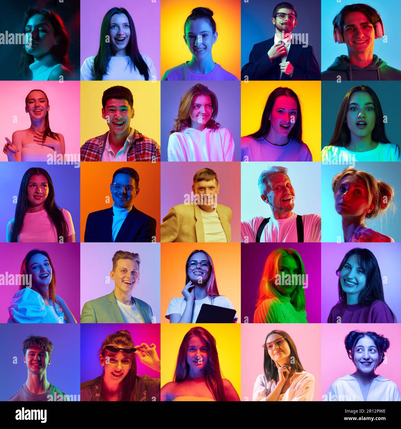 Collage made of portraits of young people of diverse age and gender ...