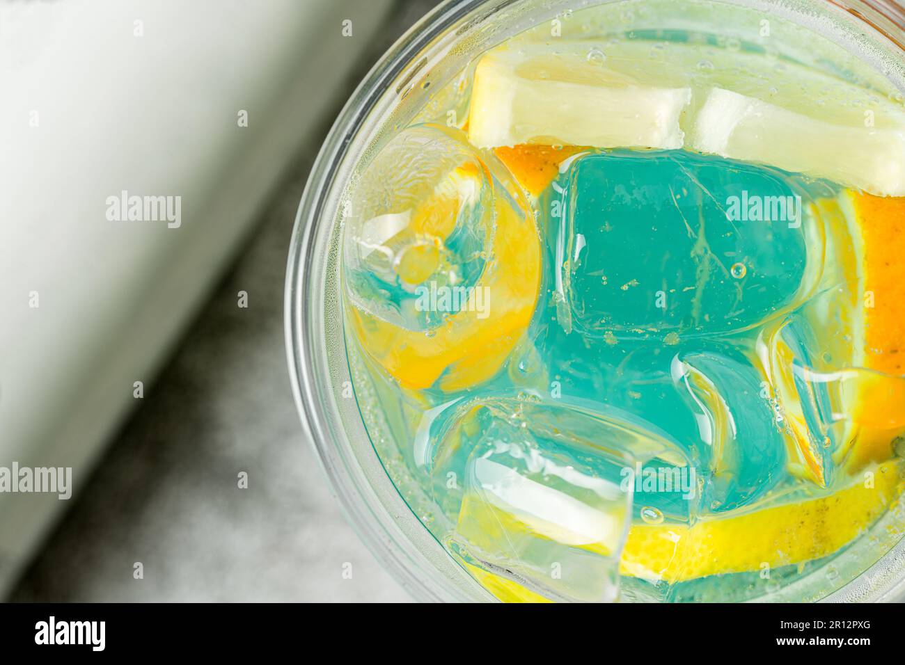 Lemonade with bubble tea on gray stone background Stock Photo - Alamy